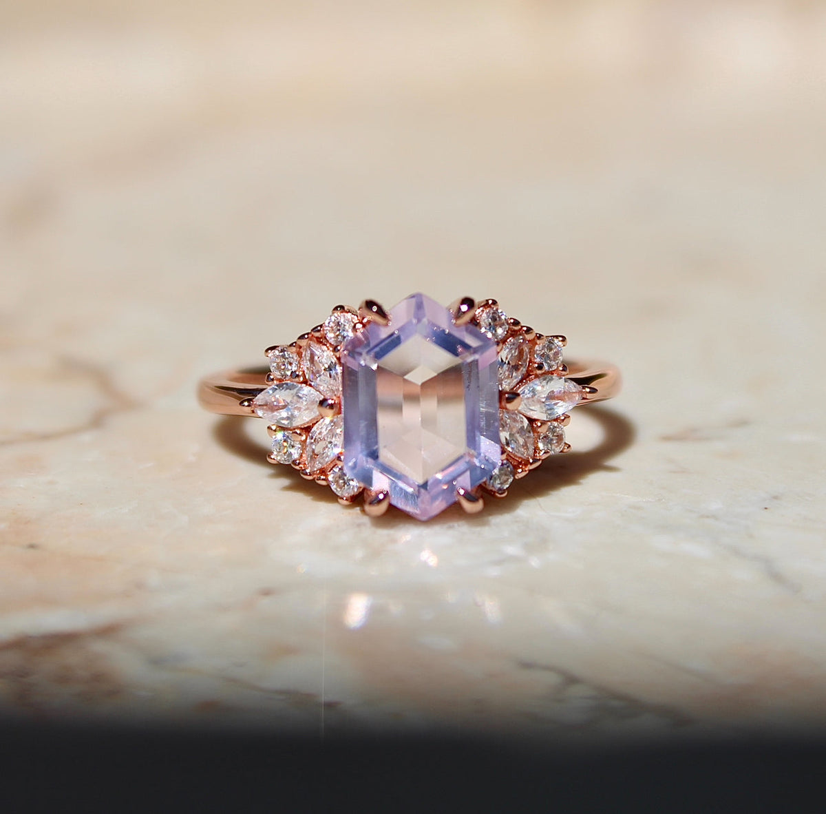 Lavender Quartz Hexagon Floral Ring – Vivian Grace