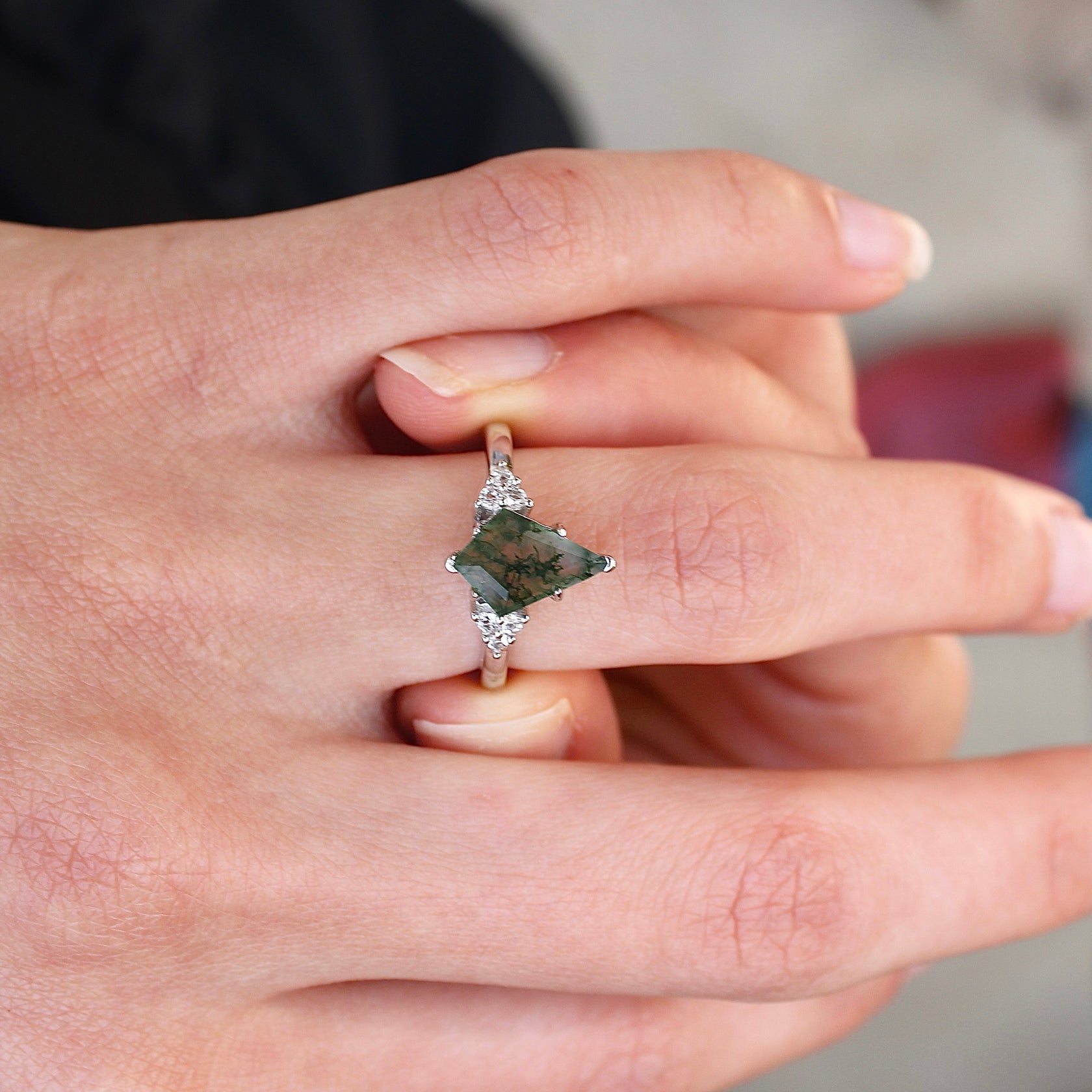 Moss Agate & Topaz Ring – Vivian Grace