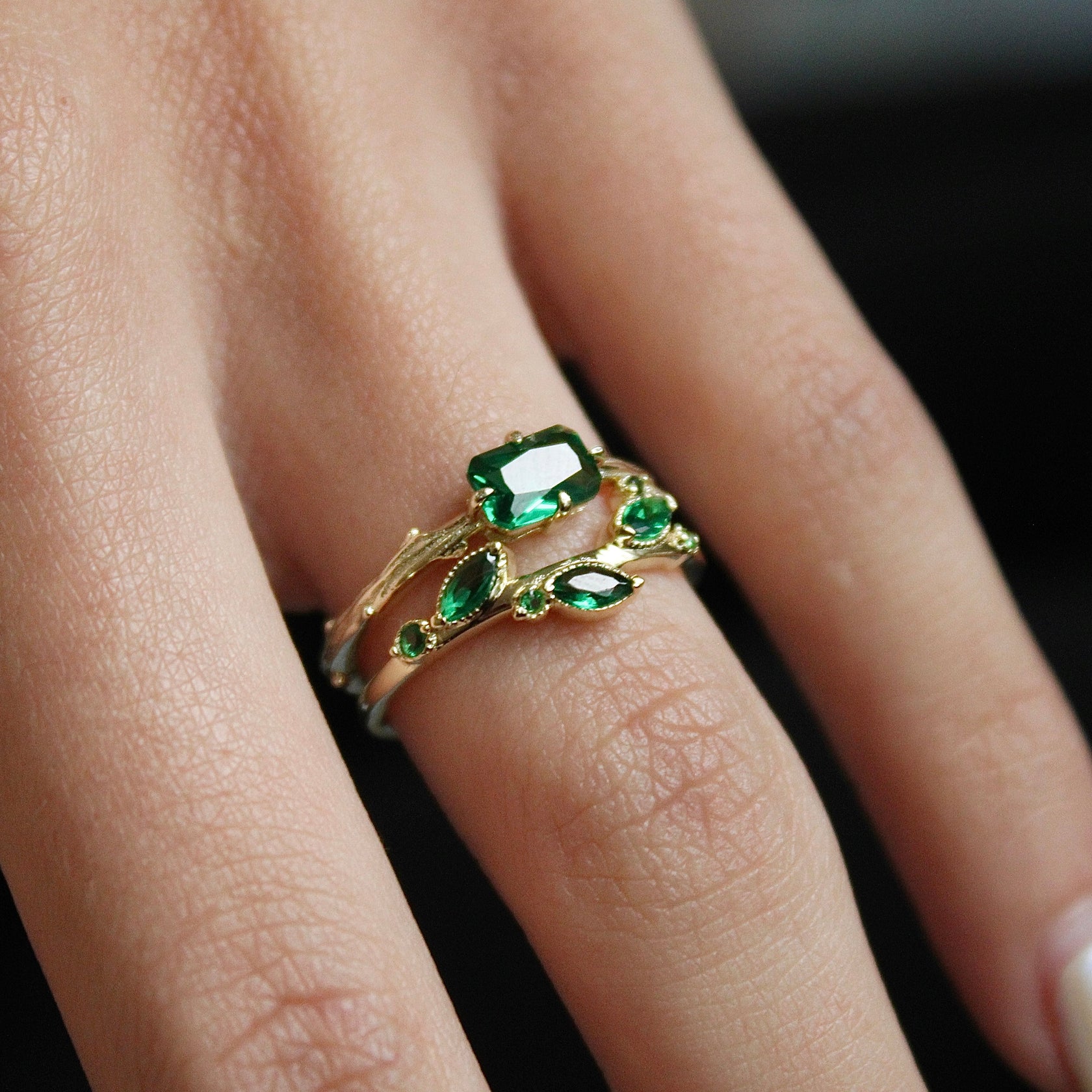 Lab Grown Emerald Bark Ring – Vivian Grace