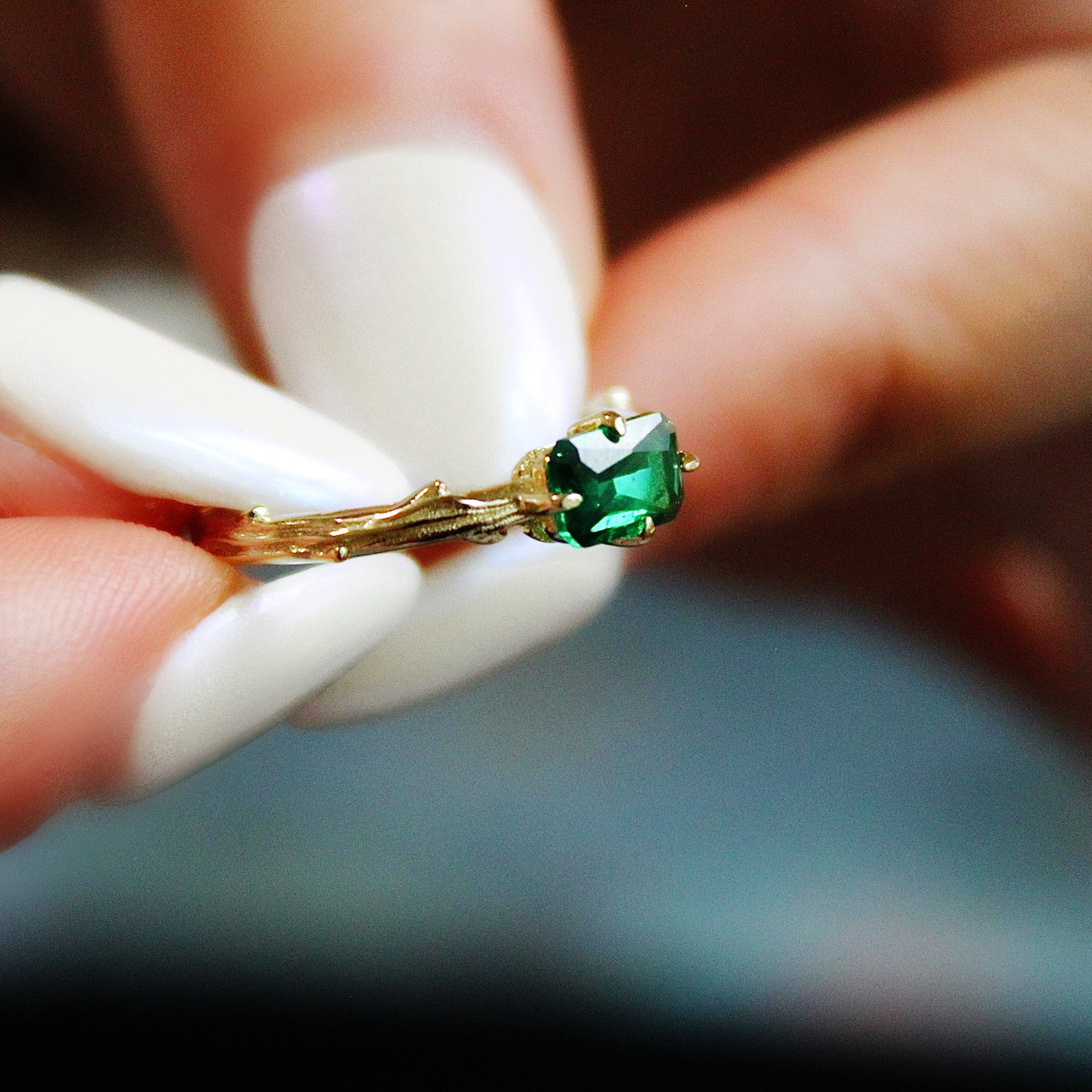 Lab Grown Emerald Bark Ring – Vivian Grace