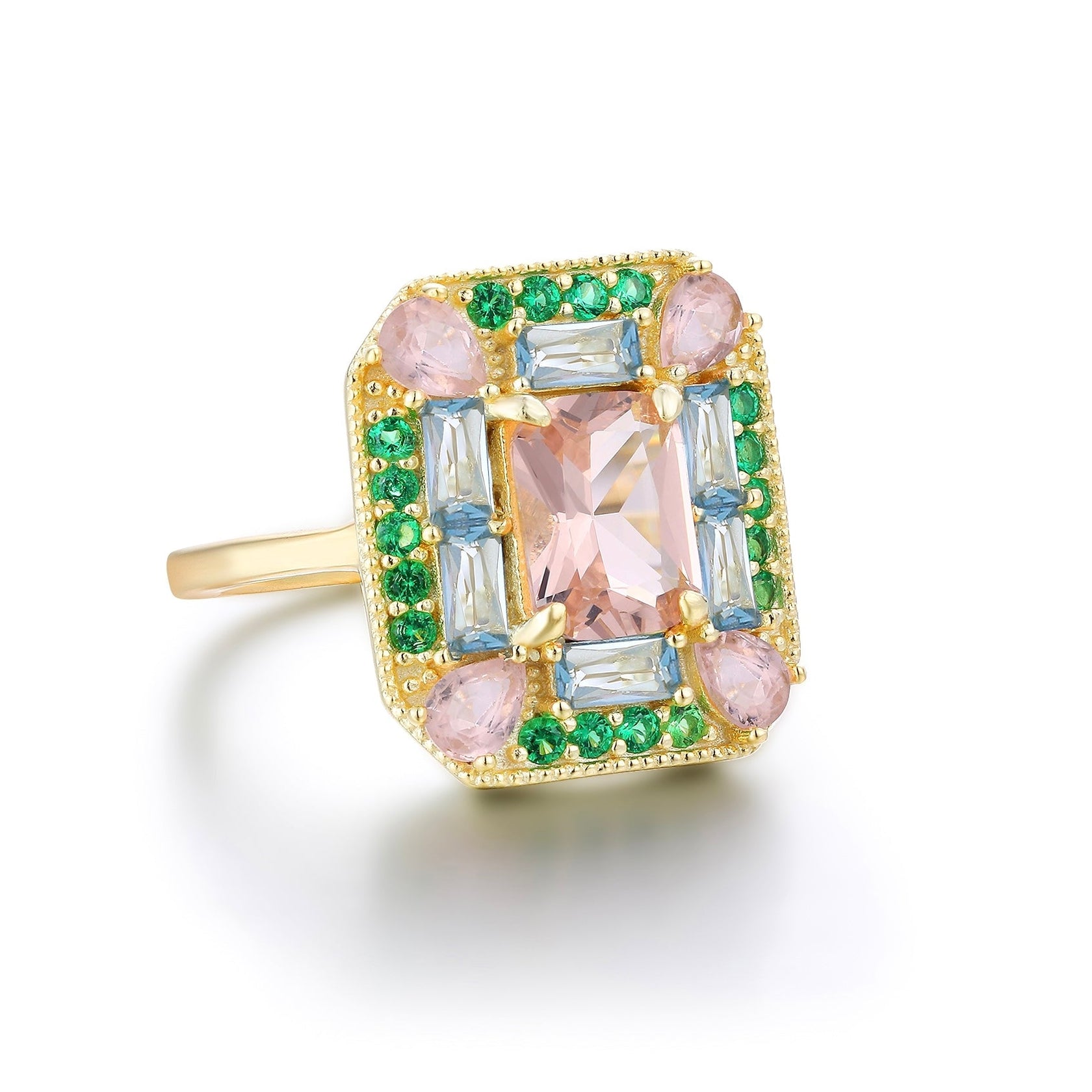 Lab-Grown Emerald Morganite Art Deco Cocktail Ring – Vivian Grace